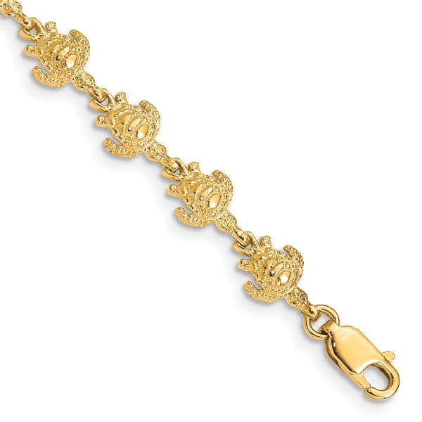 IceCarats 14K Yellow Gold Sea Turtle Chain Charm Bracelet