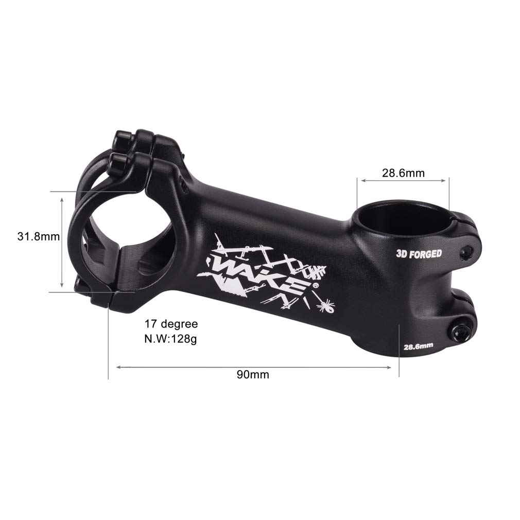 WAKE MTB Stem 31.8 90mm 17 Degree Bike Stem Mountain Bike Stem Short Handlebar Stem for Most Bicycle, Road Bike, MTB, BMX, Fixie Gear, Cycling (Aluminum Alloy, Lightweight, Black)