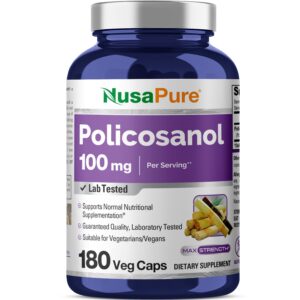 nusapure policosanol 100mg 180 veggie capsules (vegan, non-gmo, gluten-free)