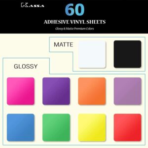 Kassa 60-Piece Permanent Vinyl Sheets | 10 Bold Colors in 12" x 12" with a Squeegee Included | Compatible with Cricut, Silhouette & Other Cutting Machines | for DIY Art Projects, Styling & Decorating