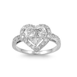 closeoutwarehouse cubic zirconia designer inspired heart center ring sterling silver size 12