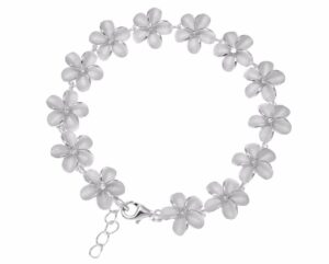 arthur's jewelry 925 sterling silver hawaiian plumeria flower link bracelet cz 10mm 7"