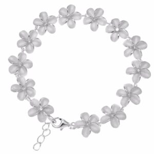 Arthur's Jewelry 925 sterling silver Hawaiian plumeria flower link bracelet cz 10mm 7"