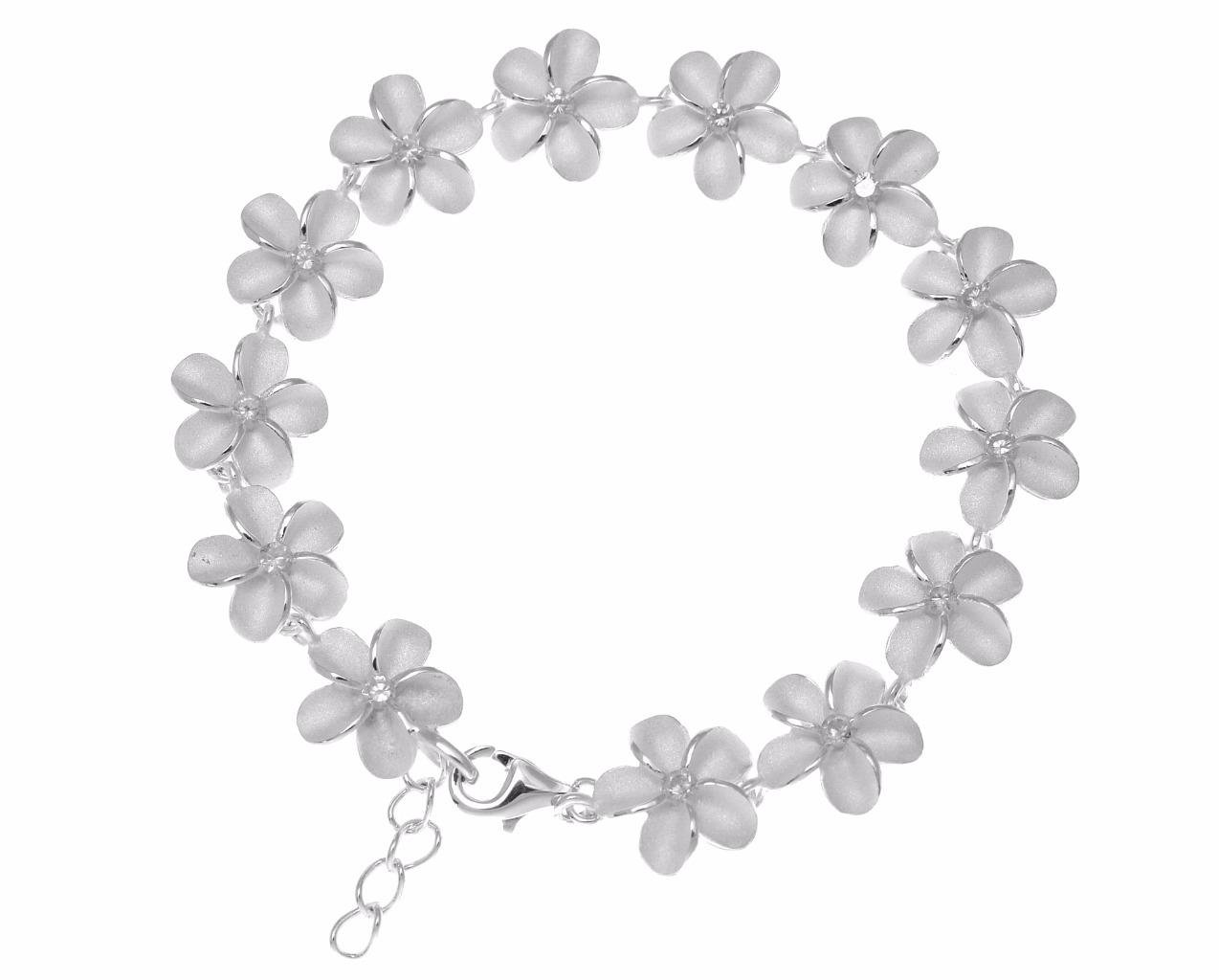 Arthur's Jewelry 925 sterling silver Hawaiian plumeria flower link bracelet cz 10mm 7"