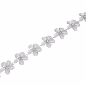 Arthur's Jewelry 925 sterling silver Hawaiian plumeria flower link bracelet cz 10mm 7"