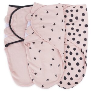 ely's & co. adjustable swaddle blanket infant baby wrap set 3 pack, for baby girl (blush pink, 0-3 months)