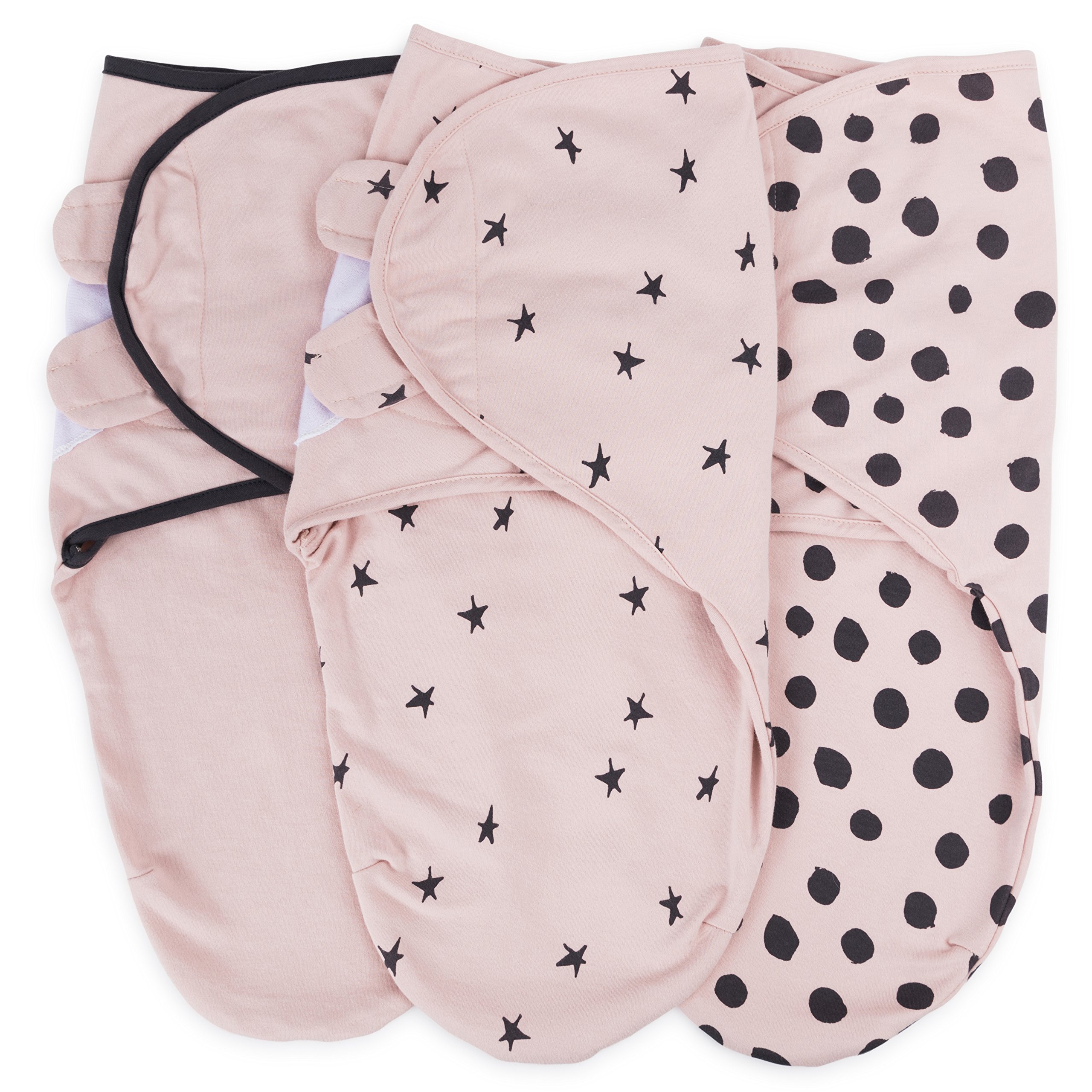 Ely's & Co. Adjustable Swaddle Blanket Infant Baby Wrap Set 3 Pack, for Baby Girl (Blush Pink, 0-3 Months)