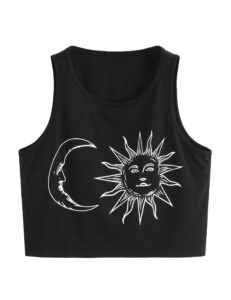 sweatyrocks women's casual sleeveless round neck workout crop tank top shirts sun black l