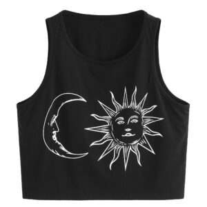 SweatyRocks Women's Casual Sleeveless Round Neck Workout Crop Tank Top Shirts Sun Black L