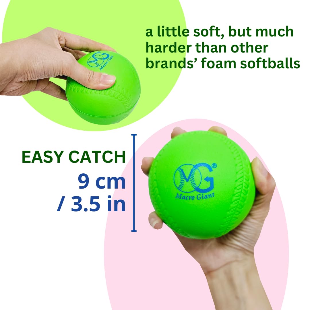 Macro Giant 3.5 Inch (dia.) PU Foam Softball, Set of 18, Multicolors, Baseball Training Practice, Playground Ball, Parenting Activity, Kids Sports Toy Ball