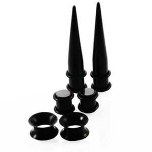 50 Pieces Ear Stretching Kit 14G-00G by JieyueJewelry - Acrylic Tapers and Plugs + Silicone Tunnels - Ear Gauges Expander Set Body Jewelry (Black)