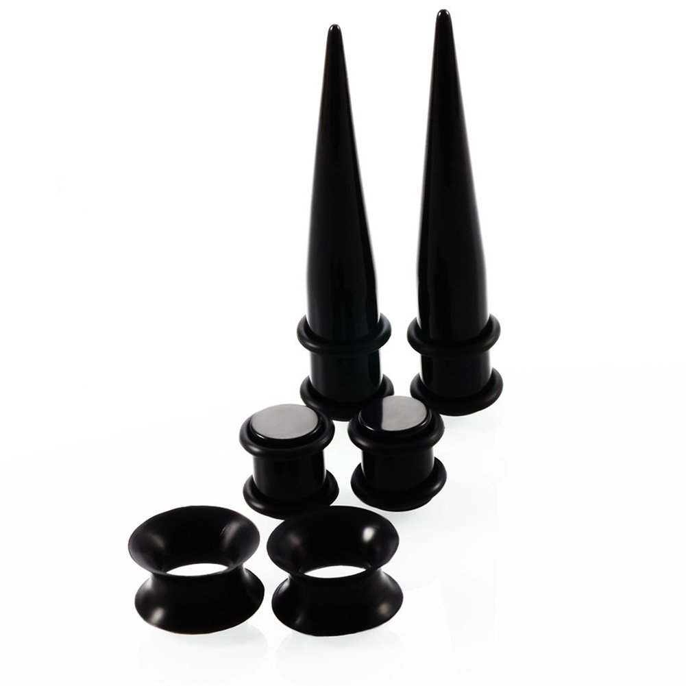 50 Pieces Ear Stretching Kit 14G-00G by JieyueJewelry - Acrylic Tapers and Plugs + Silicone Tunnels - Ear Gauges Expander Set Body Jewelry (Black)