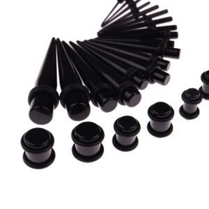 50 Pieces Ear Stretching Kit 14G-00G by JieyueJewelry - Acrylic Tapers and Plugs + Silicone Tunnels - Ear Gauges Expander Set Body Jewelry (Black)