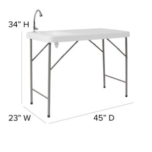 Flash Furniture Wesley 4' Portable Fish Cleaning Table with Sink, Outdoor Portable Folding Camping Sink Table with Faucet, and Hose Attachment, White