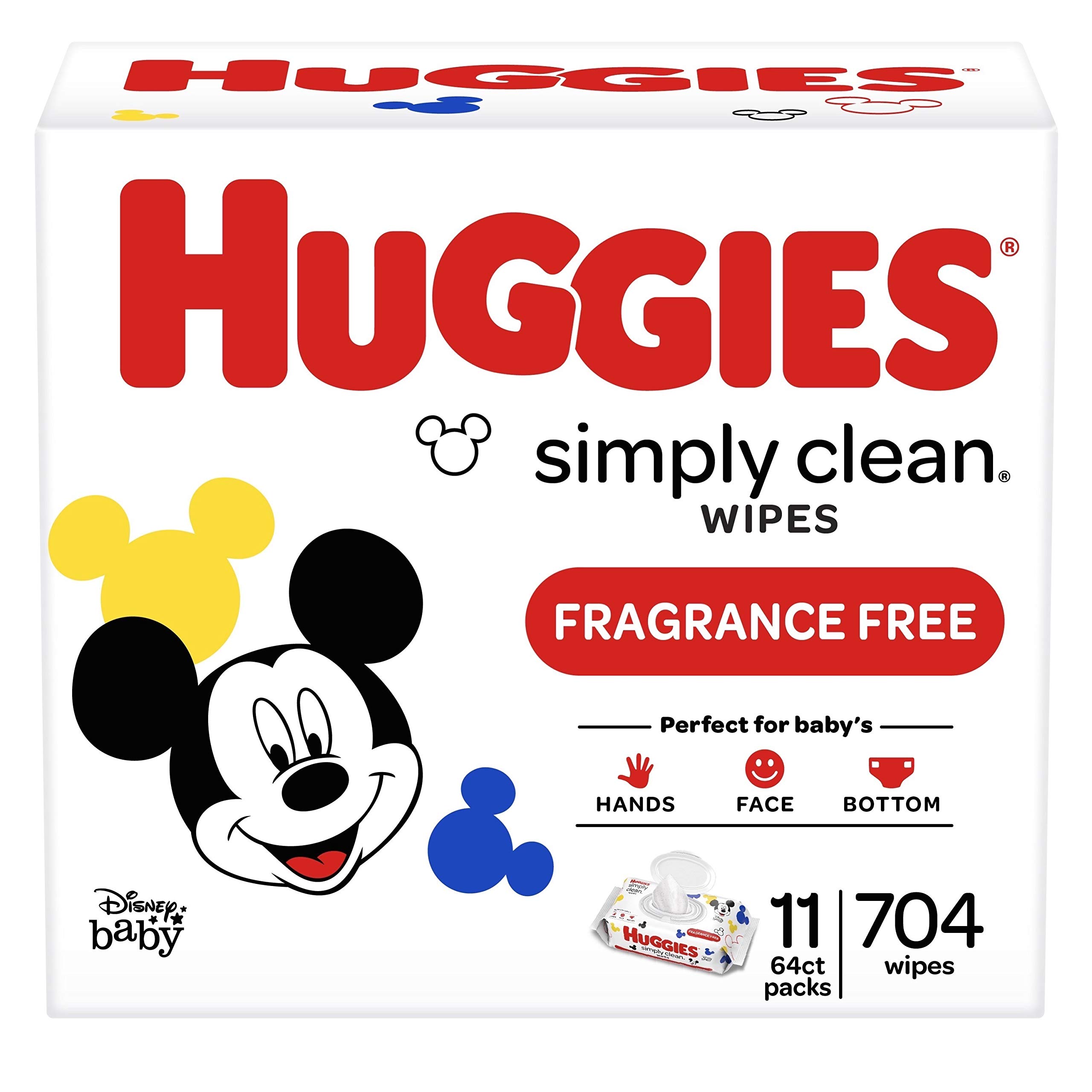 Huggies Simply Clean Unscented Baby Wipes, 11 Flip-Top Packs (704 Wipes Total)