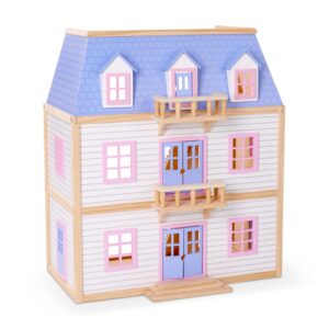 melissa & doug modern wooden multi-level dollhouse with 19 pcs furniture [white]