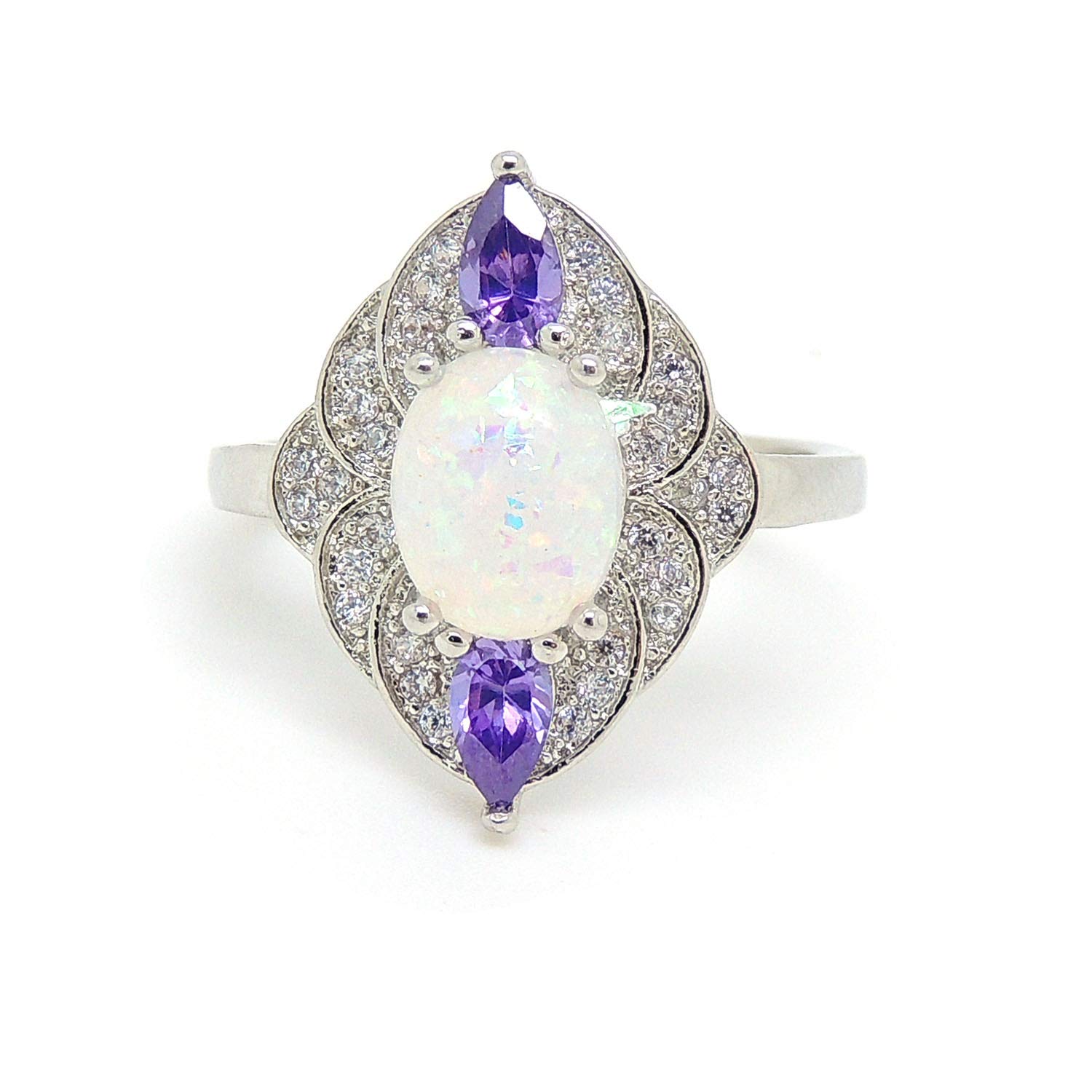 Ginger Lyne Collection Quinn Oval Shape Simulated Fire Opal Purple CZ Ring Size 7