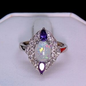 Ginger Lyne Collection Quinn Oval Shape Simulated Fire Opal Purple CZ Ring Size 7