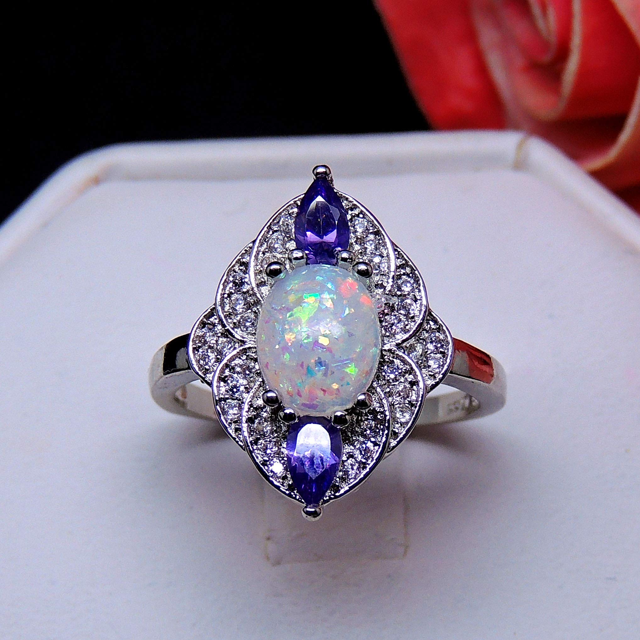 Ginger Lyne Collection Quinn Oval Shape Simulated Fire Opal Purple CZ Ring Size 7