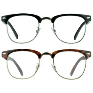 prosport combo reading glasses +2.50 black silver and tortoise gold frame horn rimmed vintage classic semi rimless unisex