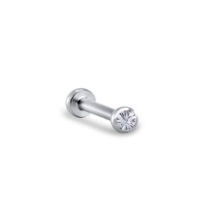 316L Stainless Steel Labret Nose Ring Stud Titanium Push Pin Threadless Post 3/16" - 5mm Post 2.5mm Stone 18G