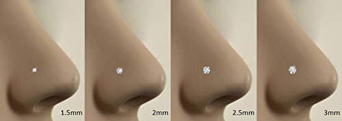 316L Stainless Steel Labret Nose Ring Stud Titanium Push Pin Threadless Post 3/16" - 5mm Post 2.5mm Stone 18G