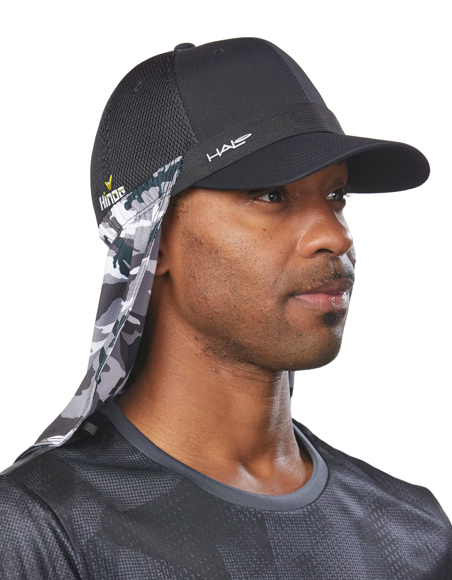 Halo Headbands Sun Shield Sweatband with Neck & Ear Cover, Camo Grey