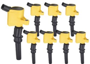 ena yellow set of 8 ignition coil pack compatible with lincoln mercury ford mustang crown victoria e150 e250 expedition explorer f150 f250 f350 f450 f550 navigator 4.6l 5.4l v8 replacement for dg508