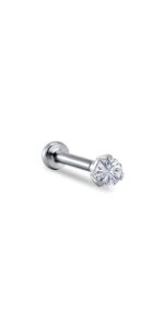 14k white gold labret nose ring stud titanium push pin threadless post 3/16" - 5mm post 1.5mm cz 18g