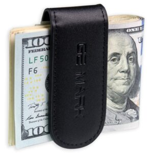 ge mark leather money clip - strong magnets holds 30 banknotes - for men - cash & card - gift box(black)