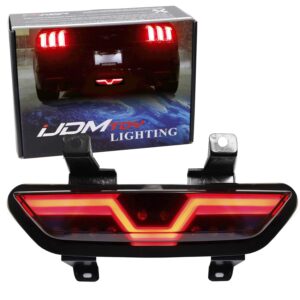 ijdmtoy smoked lens led rear foglamp compatible with 2015-2017 ford mustang, full red led tail light assembly functions as reverse light & rear fog light