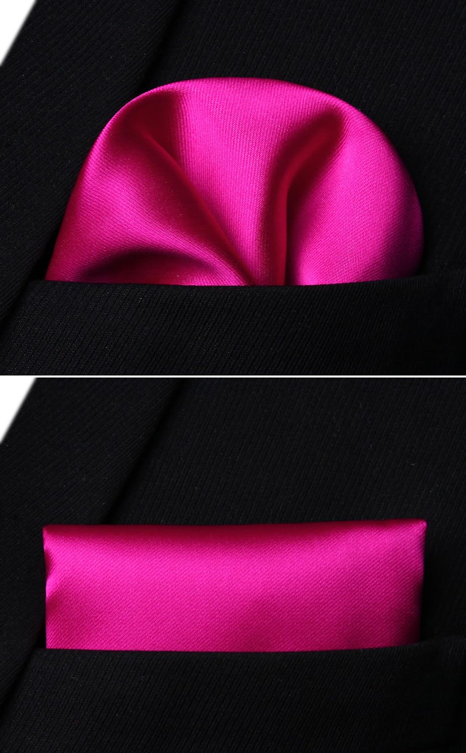 Mens Solid Pink Tie Classic 3.4" width Necktie and Pocket Square Set with Gift Box by HISDERN,Deep Pink,One Size