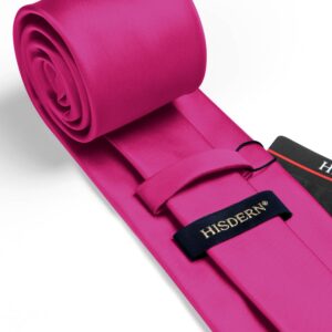 Mens Solid Pink Tie Classic 3.4" width Necktie and Pocket Square Set with Gift Box by HISDERN,Deep Pink,One Size