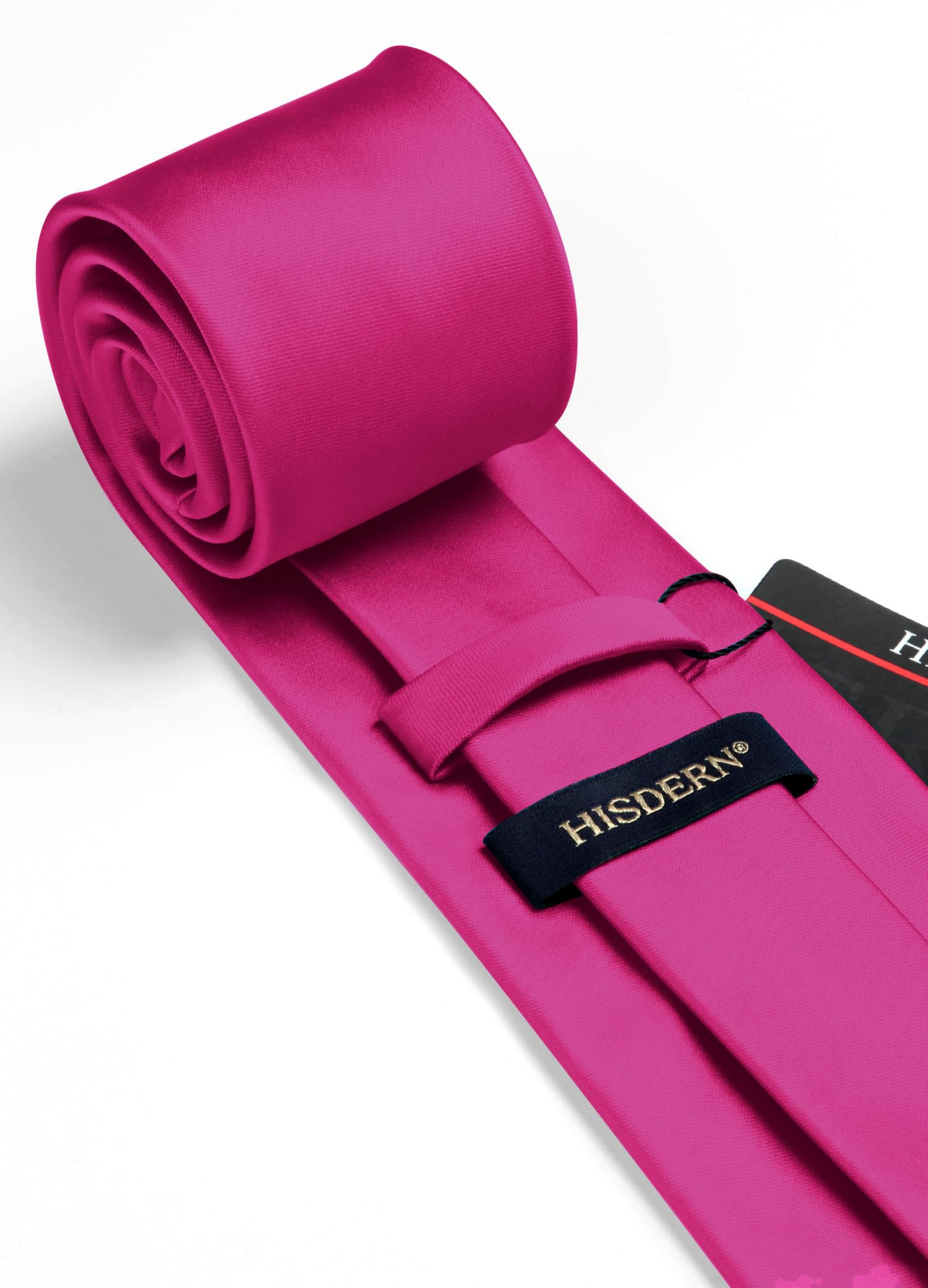 Mens Solid Pink Tie Classic 3.4" width Necktie and Pocket Square Set with Gift Box by HISDERN,Deep Pink,One Size