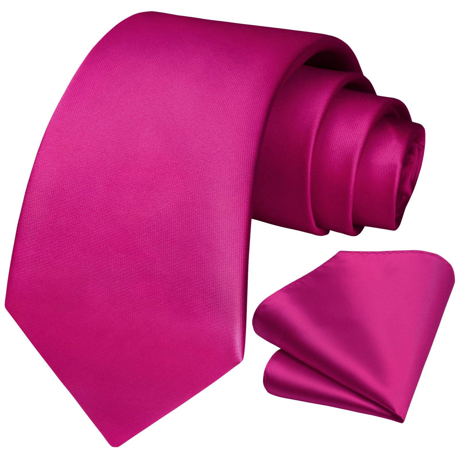 Mens Solid Pink Tie Classic 3.4" width Necktie and Pocket Square Set with Gift Box by HISDERN,Deep Pink,One Size