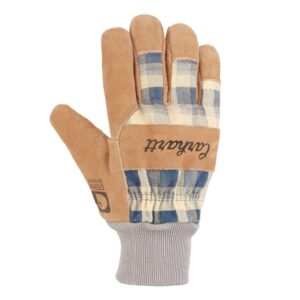 carhartt women's storm defender insulated duck/synthetic suede safety cuff glove, navy plaid, large