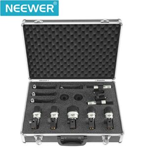 Neewer 7 Piece Wired Dynamic Drum Mic Kit - Kick Bass, Tom/Snare & Cymbals Microphone Set - for Drums, Vocal, Other Instrument - Complete with Thread Clip, Inserts, Mics Holder & Case（NW-7）