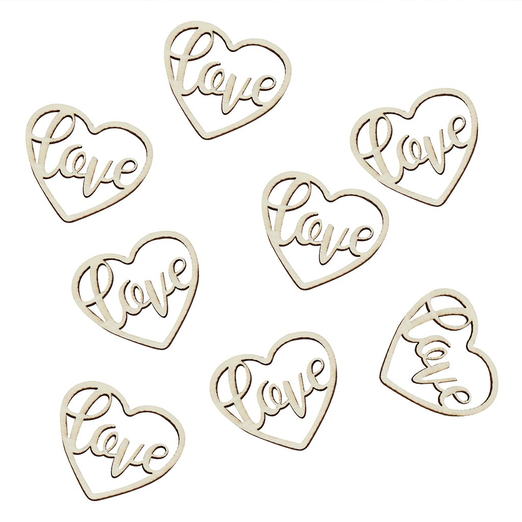 Ginger Ray Wooden Cut Out Love Heart Wedding Table Confetti 24 Pack