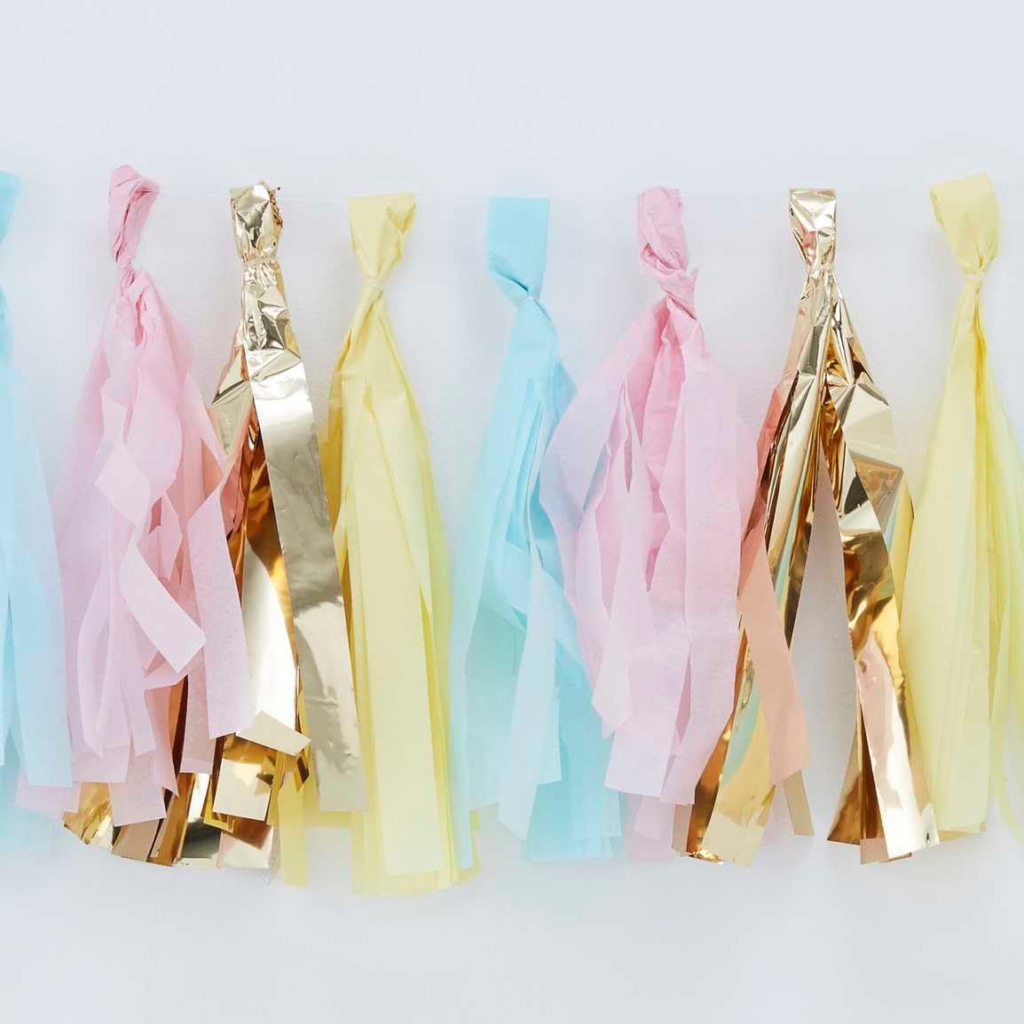 Ginger Ray Pastel Blue, Pink & Gold Tassel Hanging Garland 2 Meters Pick & Mix, Multicolour