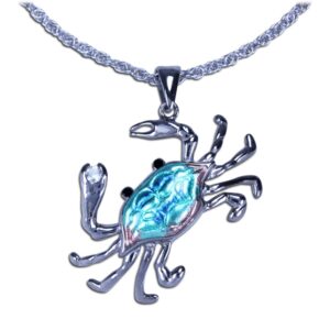 nautora blue crab necklace - sterling silver and vitreous enamel with chain