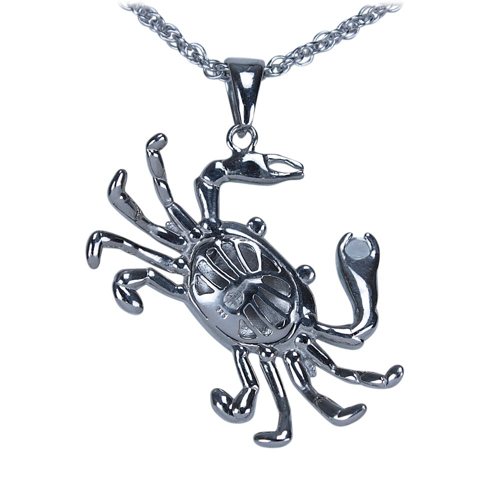 NAUTORA Blue Crab Necklace - Sterling Silver and Vitreous Enamel with Chain