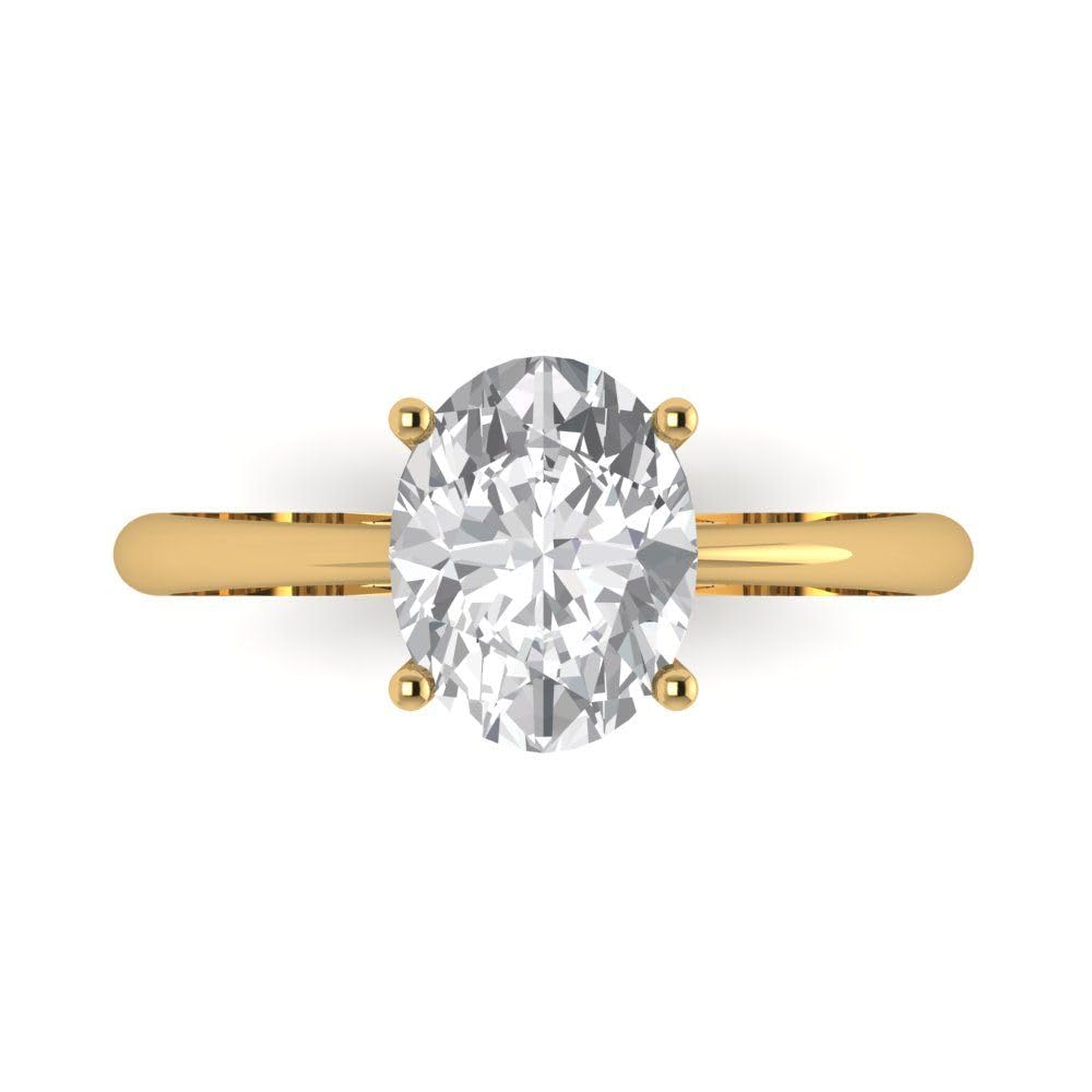 Clara Pucci 2.0 Ct Brilliant Oval Cut Clear Simulated Diamond 14K Yellow Gold Solitaire Engagement Promise Bridal Ring Size 6