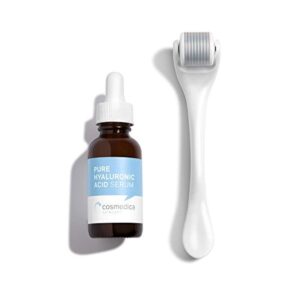 cosmedica instant glow kit: microneedle roller cosmetic needling instrument for face and cosmedica's pure hyaluronic acid serum 1 oz.