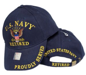 mws u.s navy retired proudly served navy blue embroidered cap hat