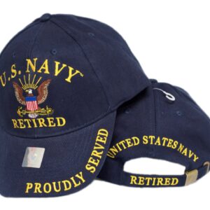 MWS U.S Navy Retired Proudly Served Navy Blue Embroidered Cap Hat