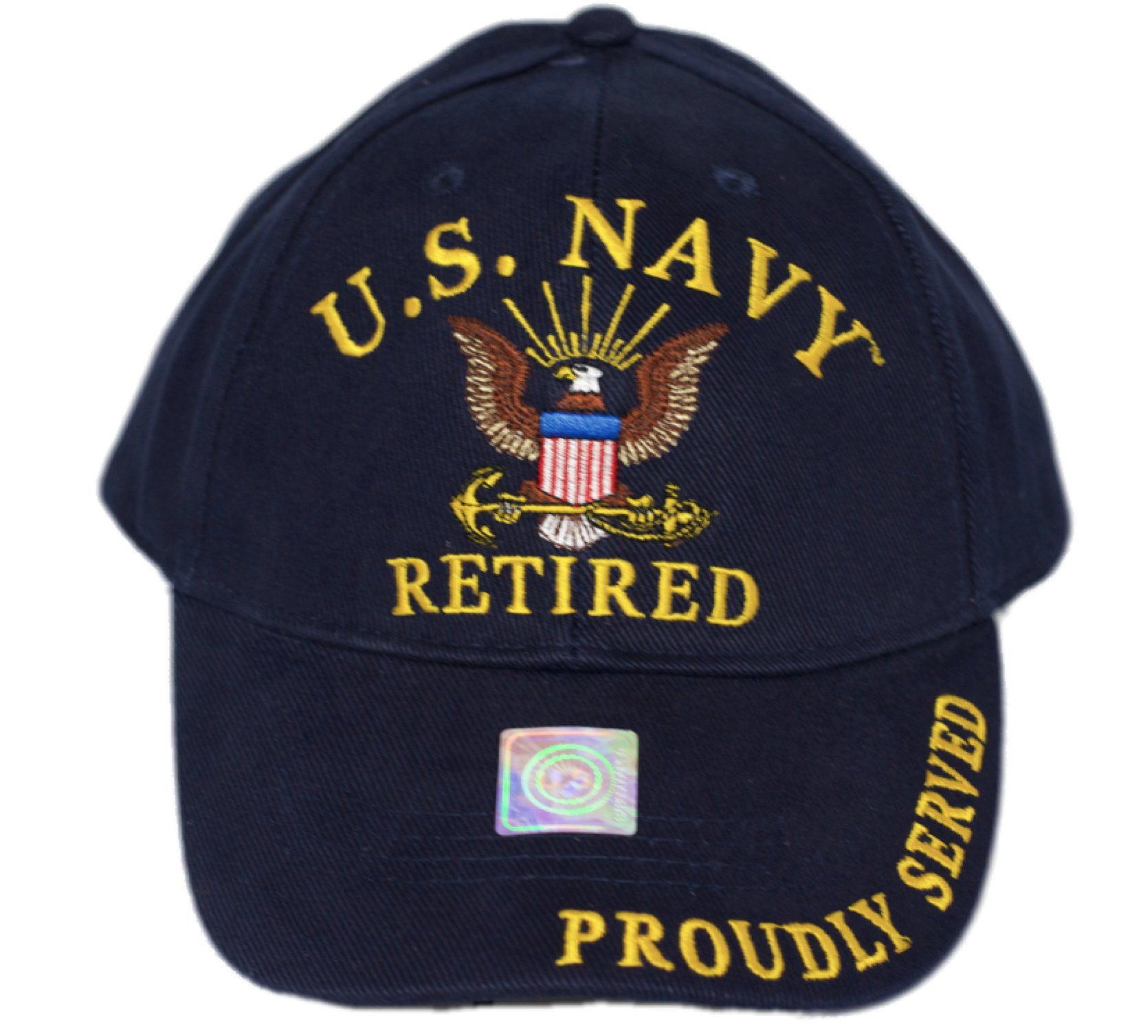 MWS U.S Navy Retired Proudly Served Navy Blue Embroidered Cap Hat