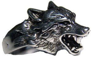 noveltees wolf head & face with teeth mens or womens deluxe biker ring - size 12