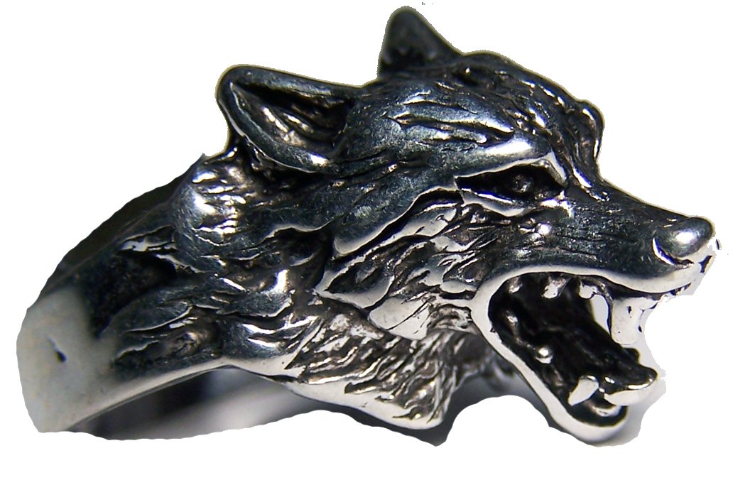 Noveltees Wolf Head & FACE with Teeth Mens OR Womens Deluxe Biker Ring - Size 13