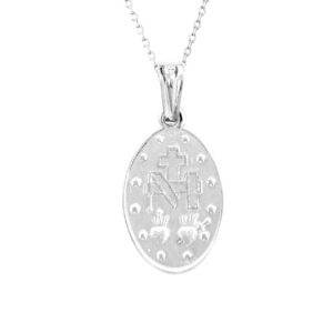 Ritastephens Italian Sterling Silver Miraculous Virgin Mary Medal Latin Prayer Charm Pendant Necklace, 19mm, 18"