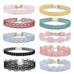 milakoo lace choker set for women 10pcs assorted colorful boho necklace tattoo flower ribbon chokers